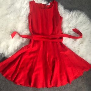 Calvin Klein | Dresses | Calvin Klein Pleated Red Vneck Dress | Poshmark